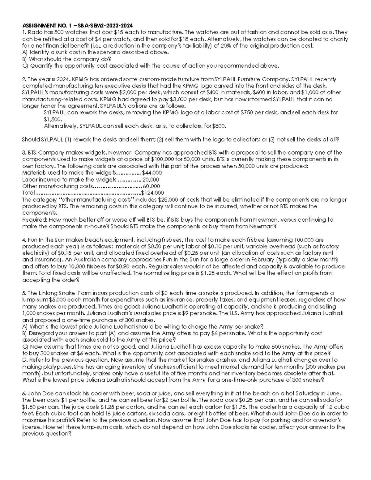 Assignment NO. 1 - Strategic Business Analysis (SBA-SEM 2 - 2023-2024 ...