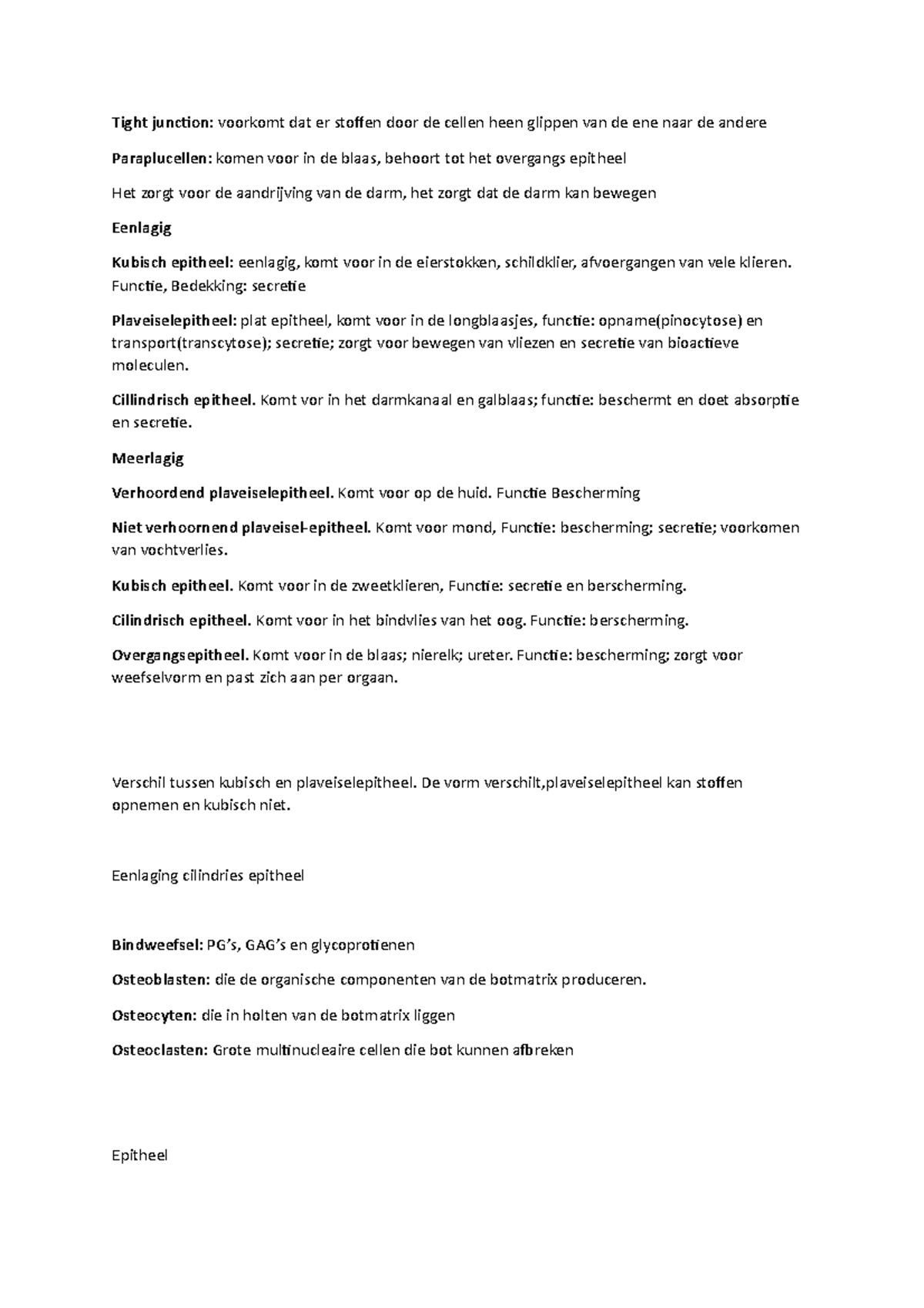 Samenvatting Epitheel- en Bindweefselstructuren (BLT) - Studeersnel