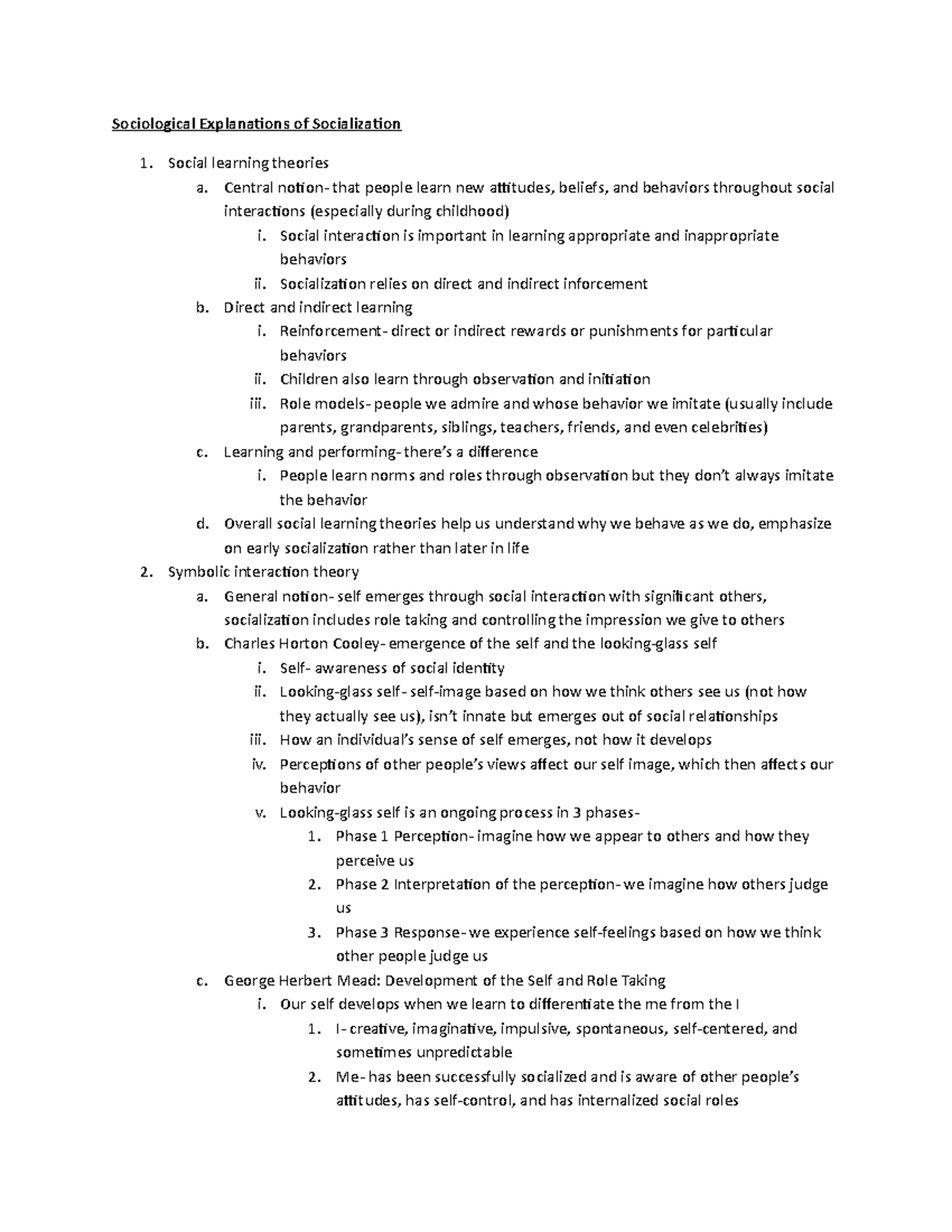 Ch 4 notes - sociological explanations of socialization, primary ...