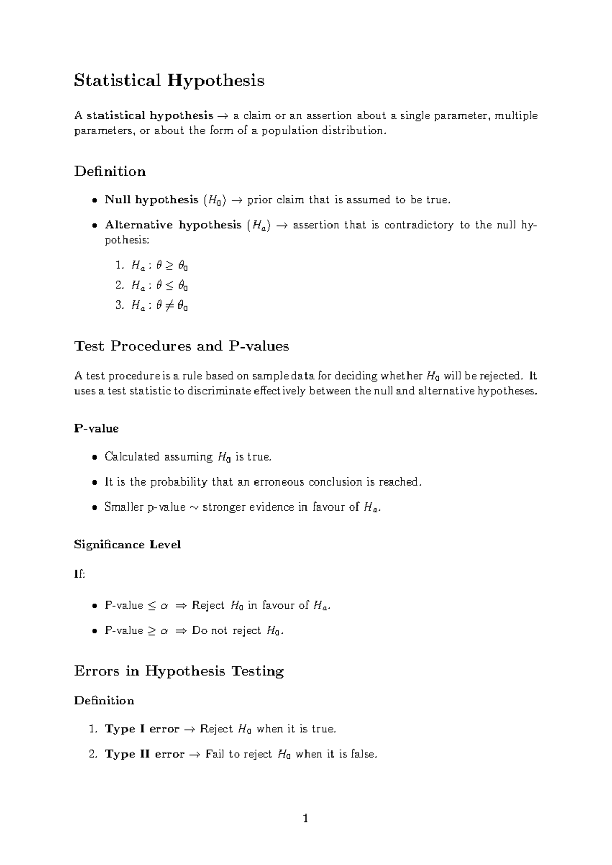 Chapter 8.1 Summary: Statistical Hypothesis Testing Concepts - Studocu