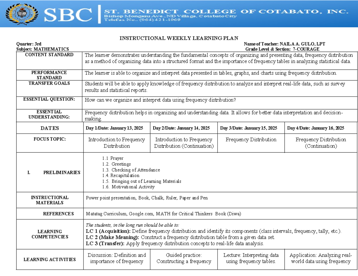 AMT WEEK 2 Grade 7 - AMT - INSTRUCTIONAL WEEKLY LEARNING PLAN Quarter ...