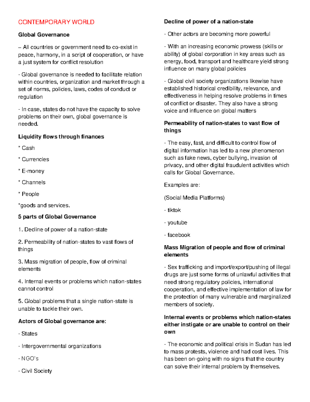 CIV 101: Contemporary World - Global Governance and Its Challenges ...