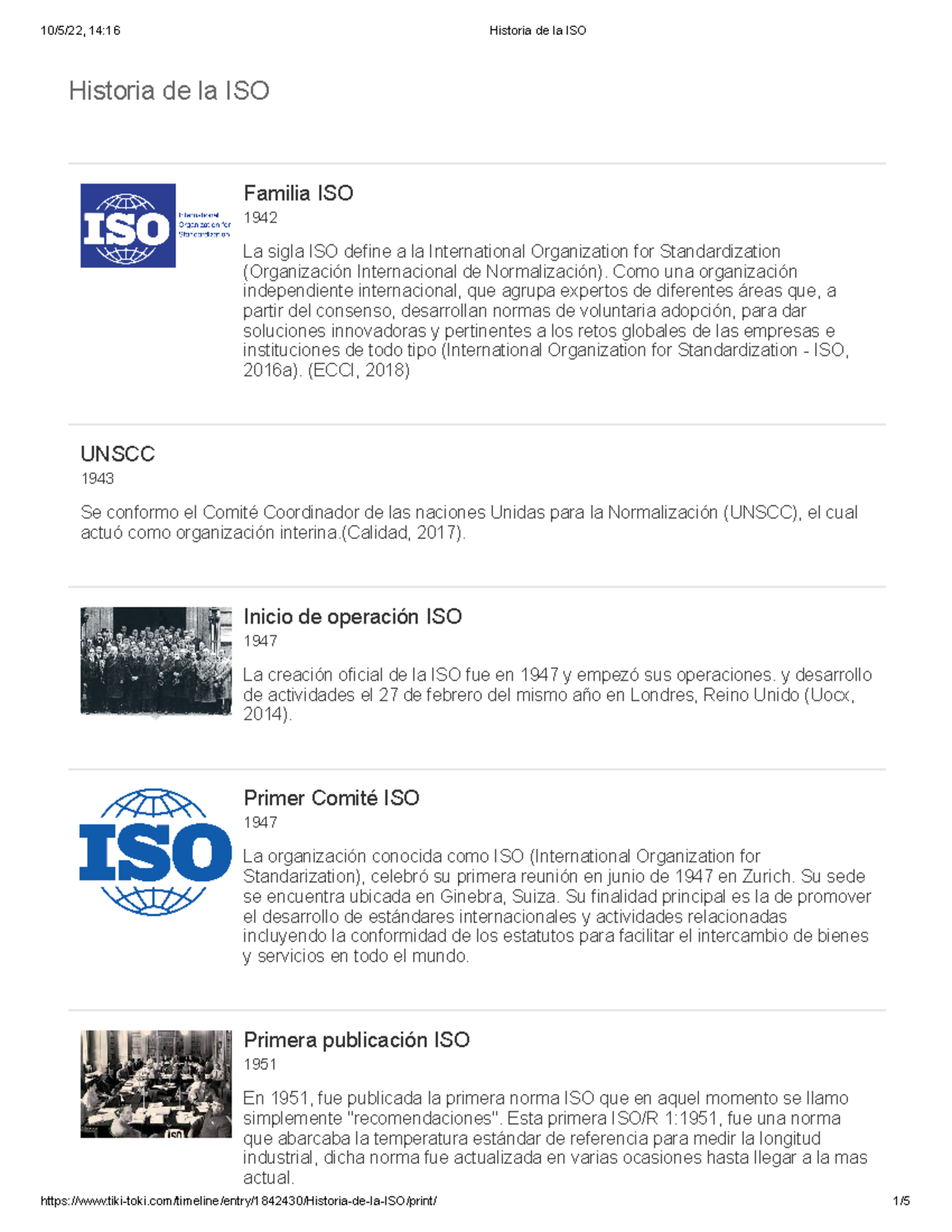 Historia de la ISO - Historia de la ISO Familia ISO 1942 La sigla ISO ...