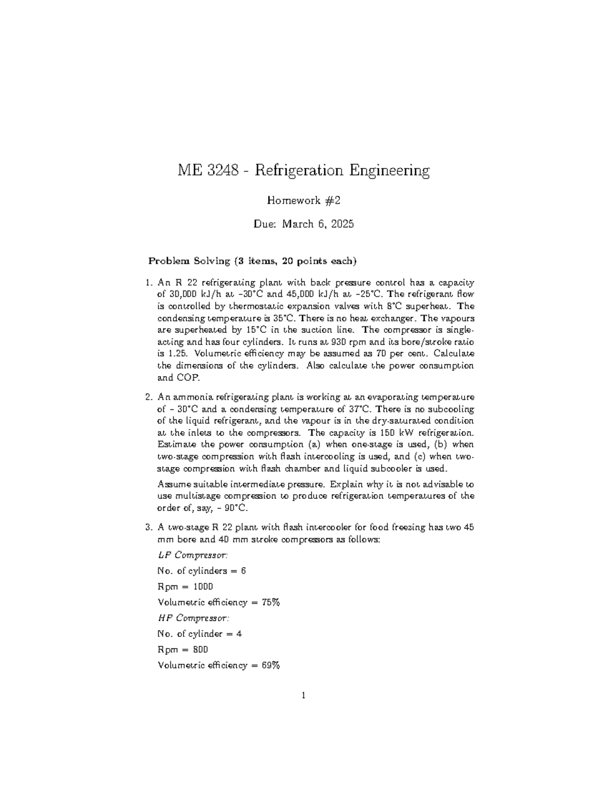 ME 3248 HW 2 - safsaf - ME 3248 - Refrigeration Engineering Homework ...