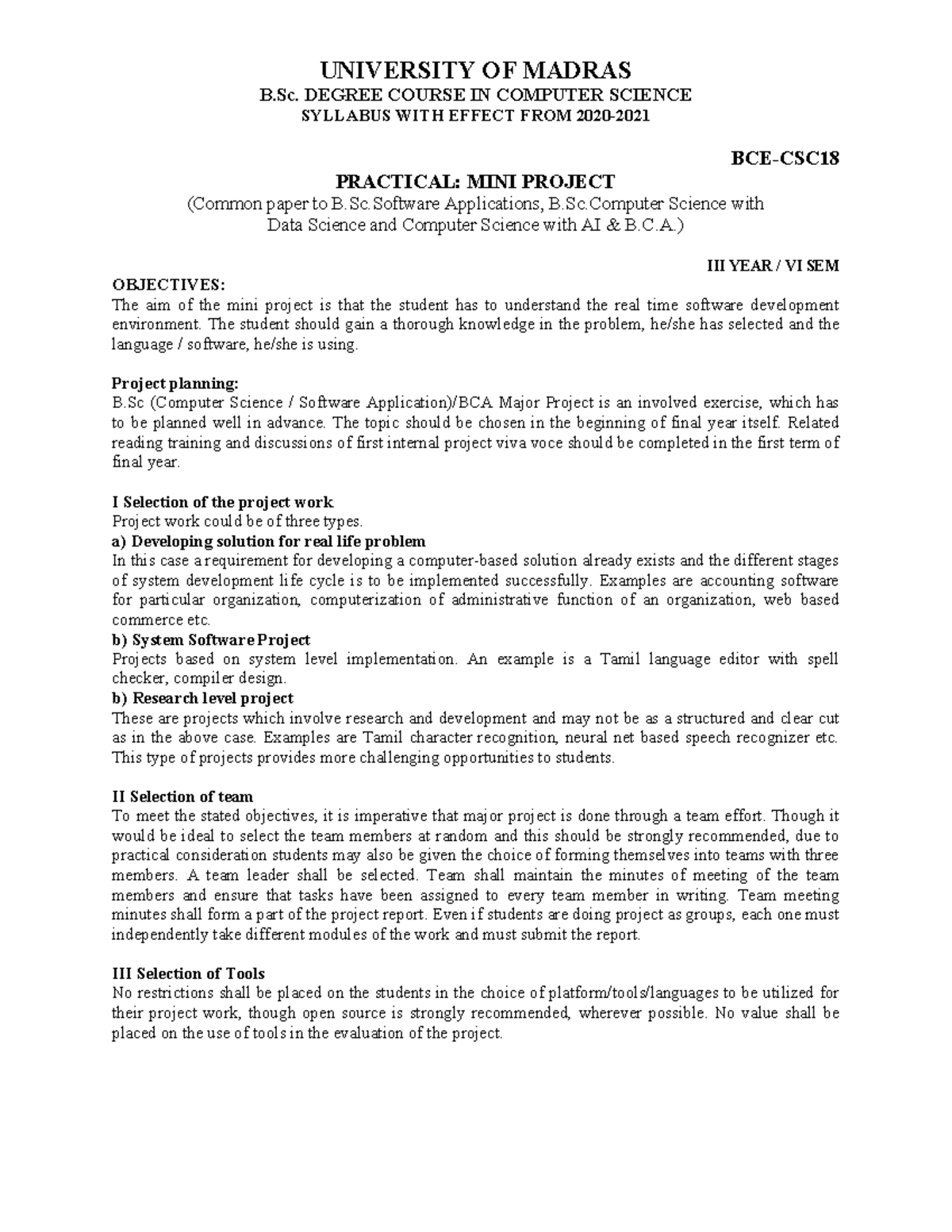 Mini Project Guidelines for BCE-CSC in B.Sc. Computer Science - Studocu