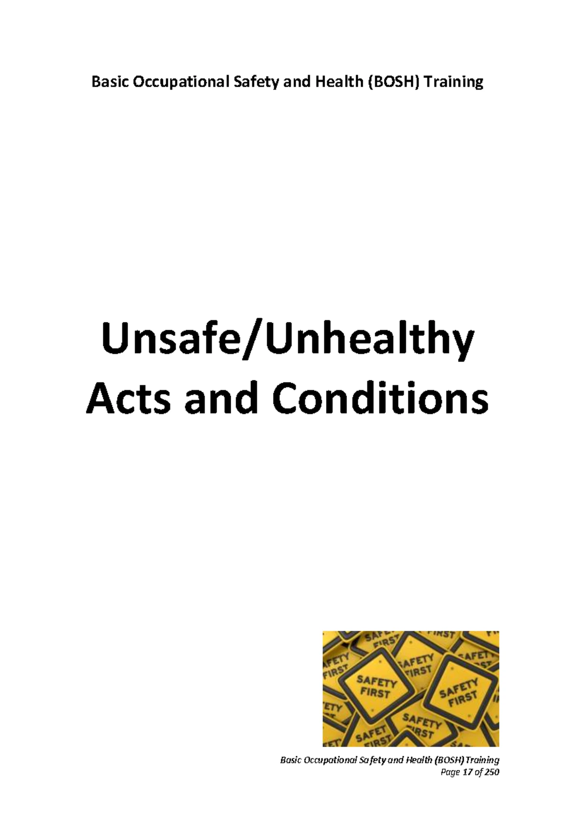 BOSH Training Module 1: Introduction to Occupational Safety and Health ...