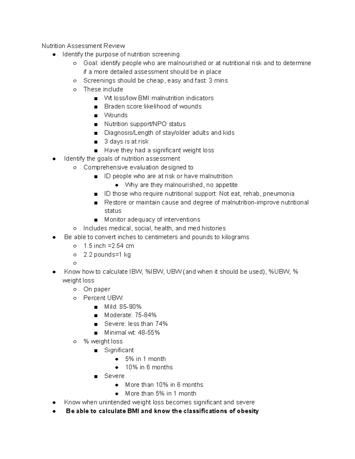 MNT study guide exam 1 - Nutrition Assessment Review Identify the ...
