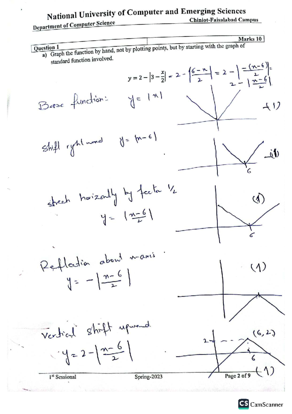 2023 - Midterm Exam - CS - Graphing Functions and Transformations - Studocu