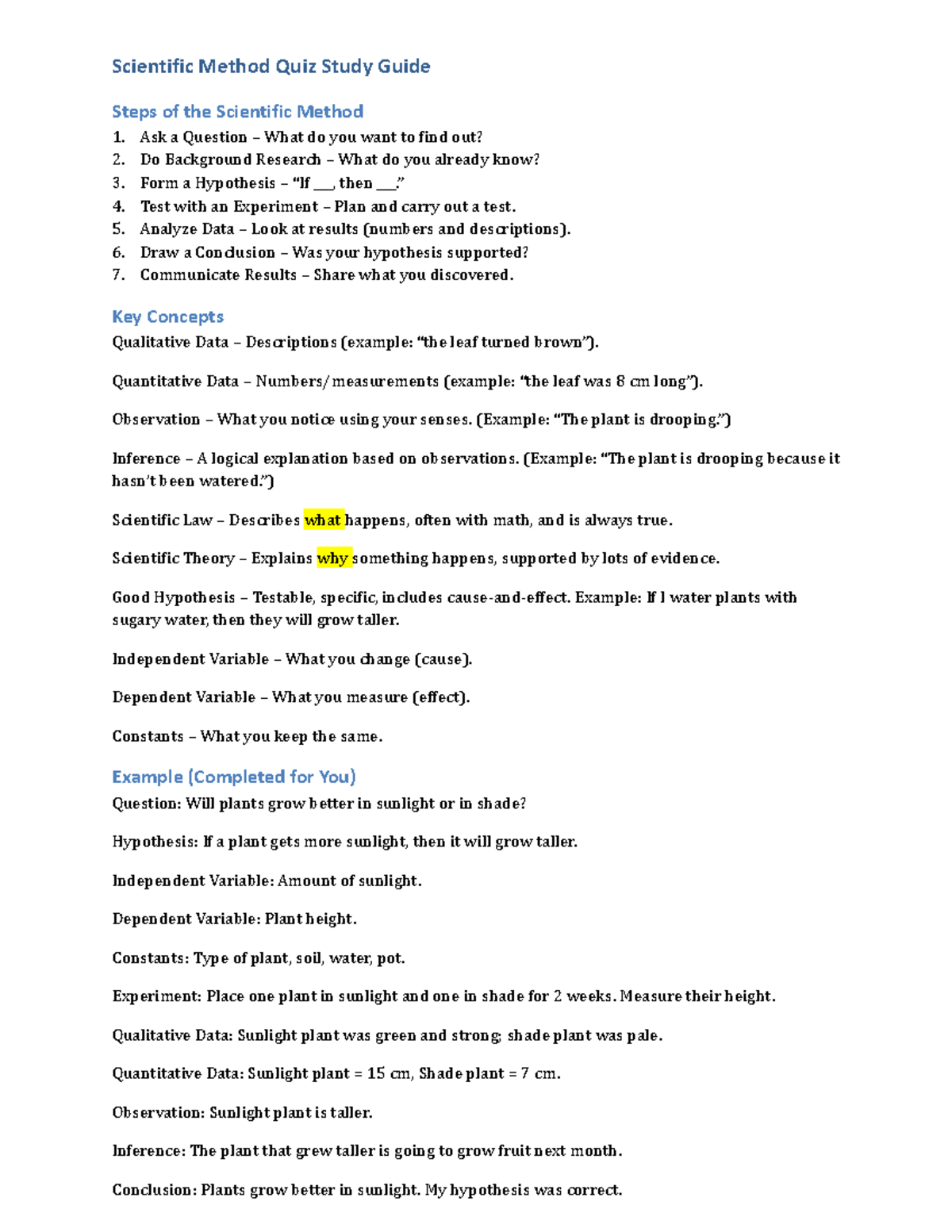 Scientific Method Quiz Study Guide: Key Steps & Concepts - Studocu