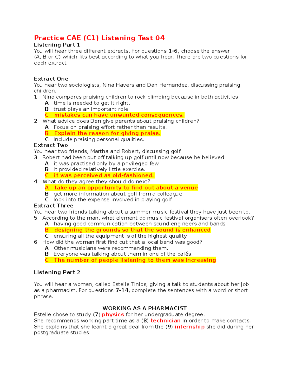 Practice CAE (C1) Listening Test 04: Extracts & Questions Analysis ...