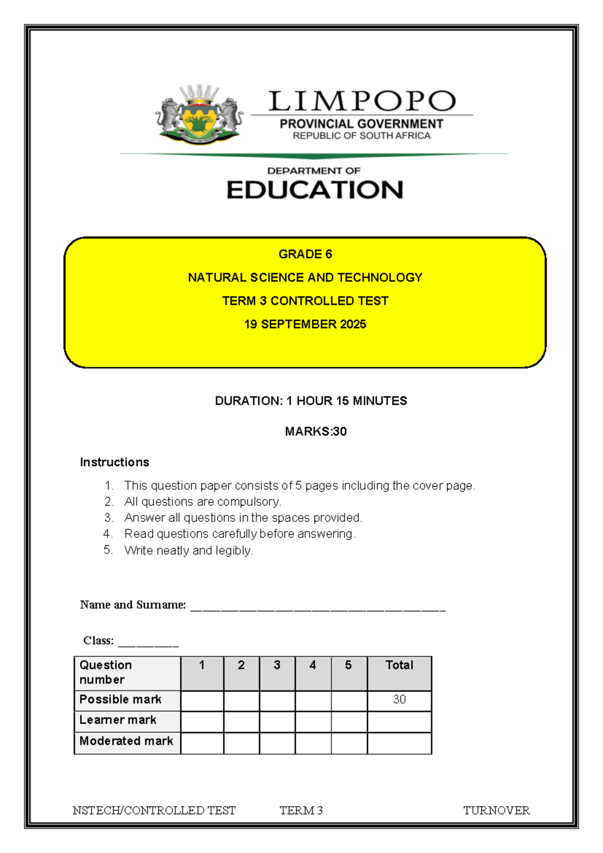 2025 GRADE 6 NST TERM 3 CONTROLLED TEST - Studocu