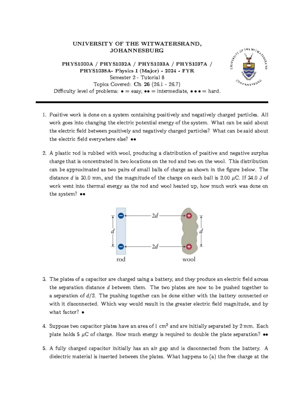 Physics I PHYS1000A/Sem2 2024 - Tutorial 8: Chapter 26 Analysis - Studocu