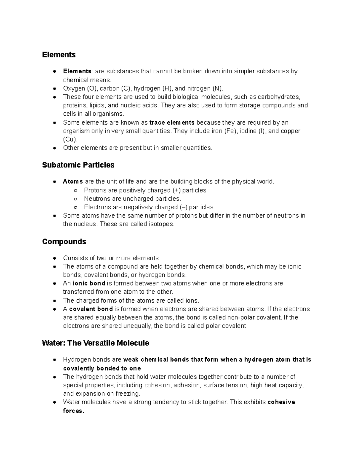 AP Biology: Organic Molecules and Their Role in Life - Elements ...