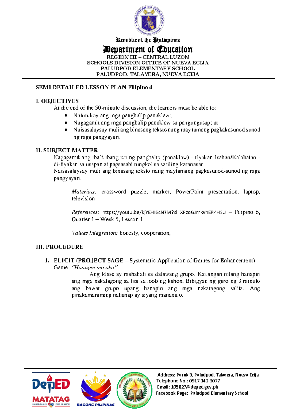 Semi-Detailed Lesson Plan in Filipino 4: Panghalip Panaklaw - Studocu