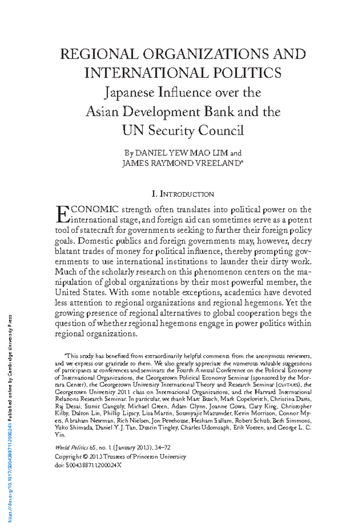 Regional Organizations and International Politics: Japan's Influence on ...