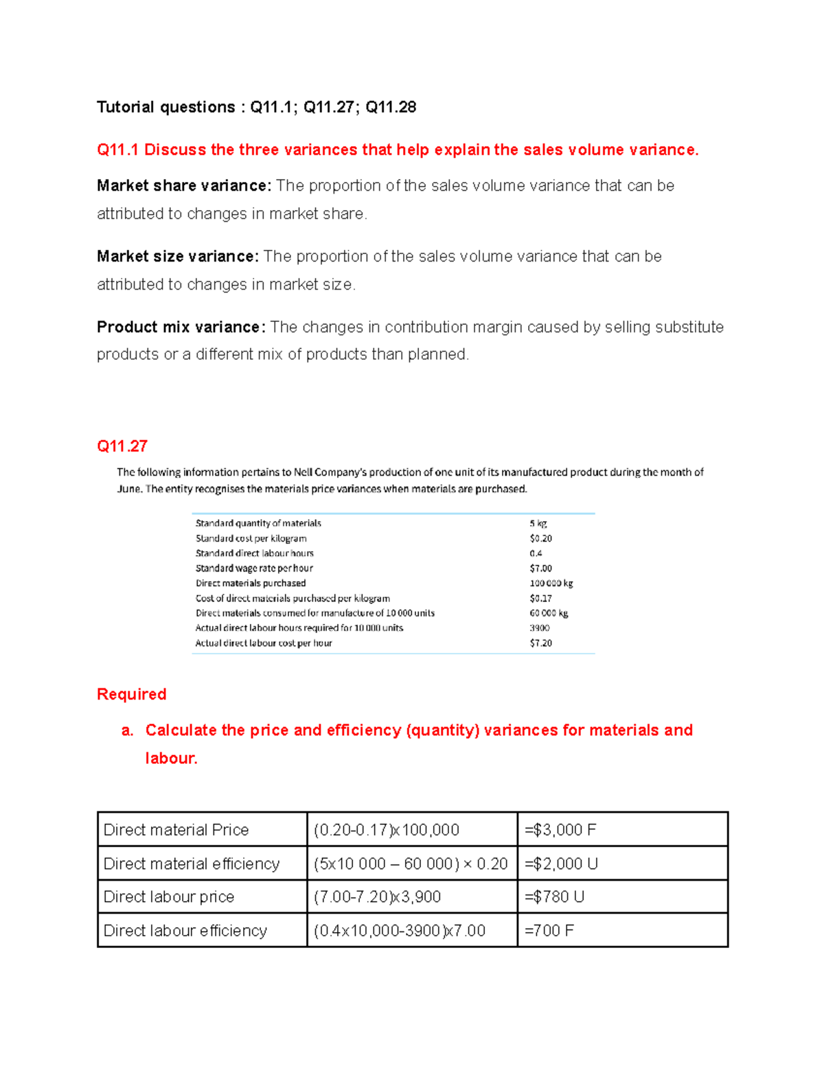 Tut 10 - Sales Volume Variance & Journal Entries Tutorial - Studocu