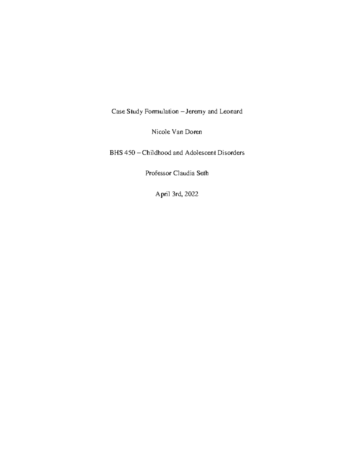 Case Study Formulation Jeremy and Leonard: ADHD and ADD Assessment ...