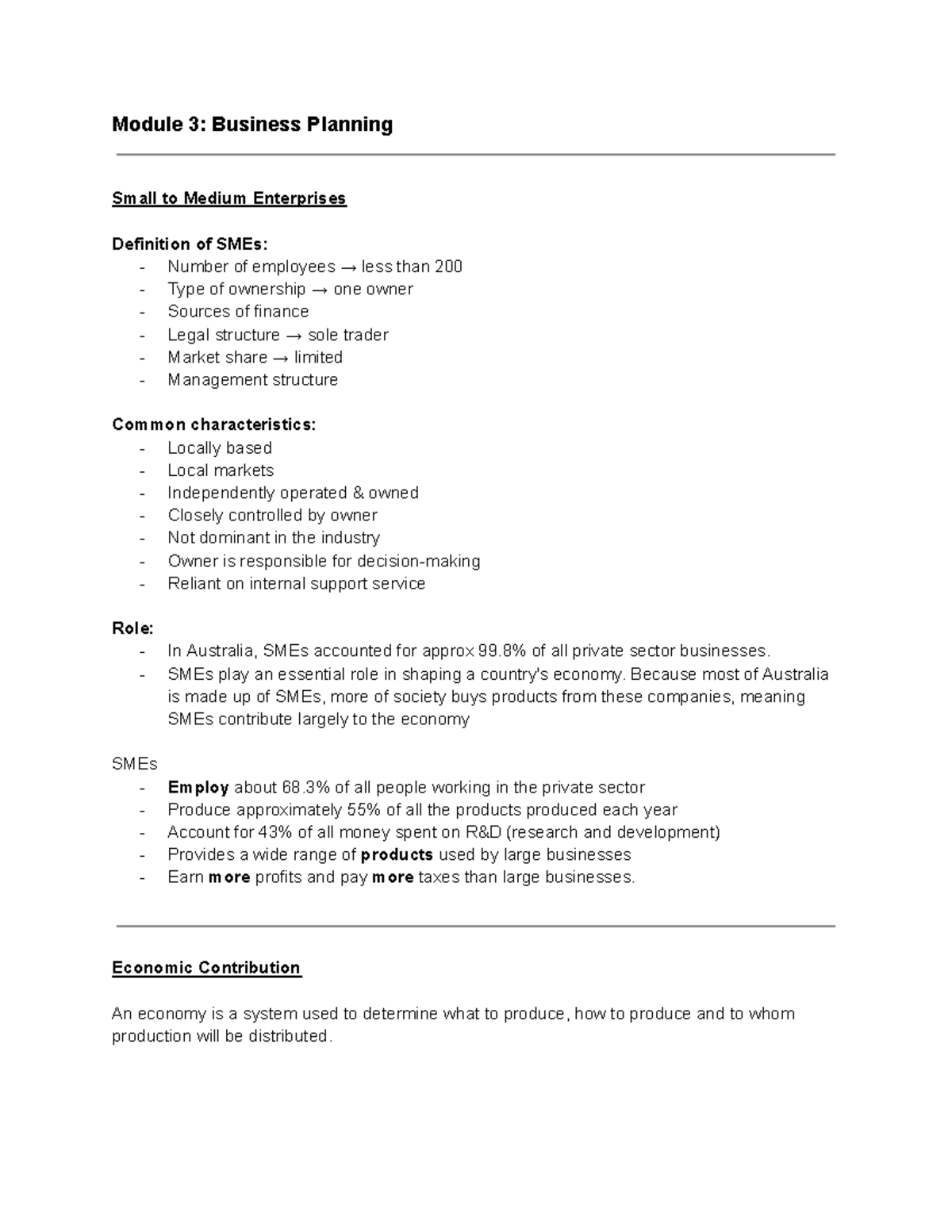 Business Studies Summary Notes: Module 3 - Business Planning for SMEs ...