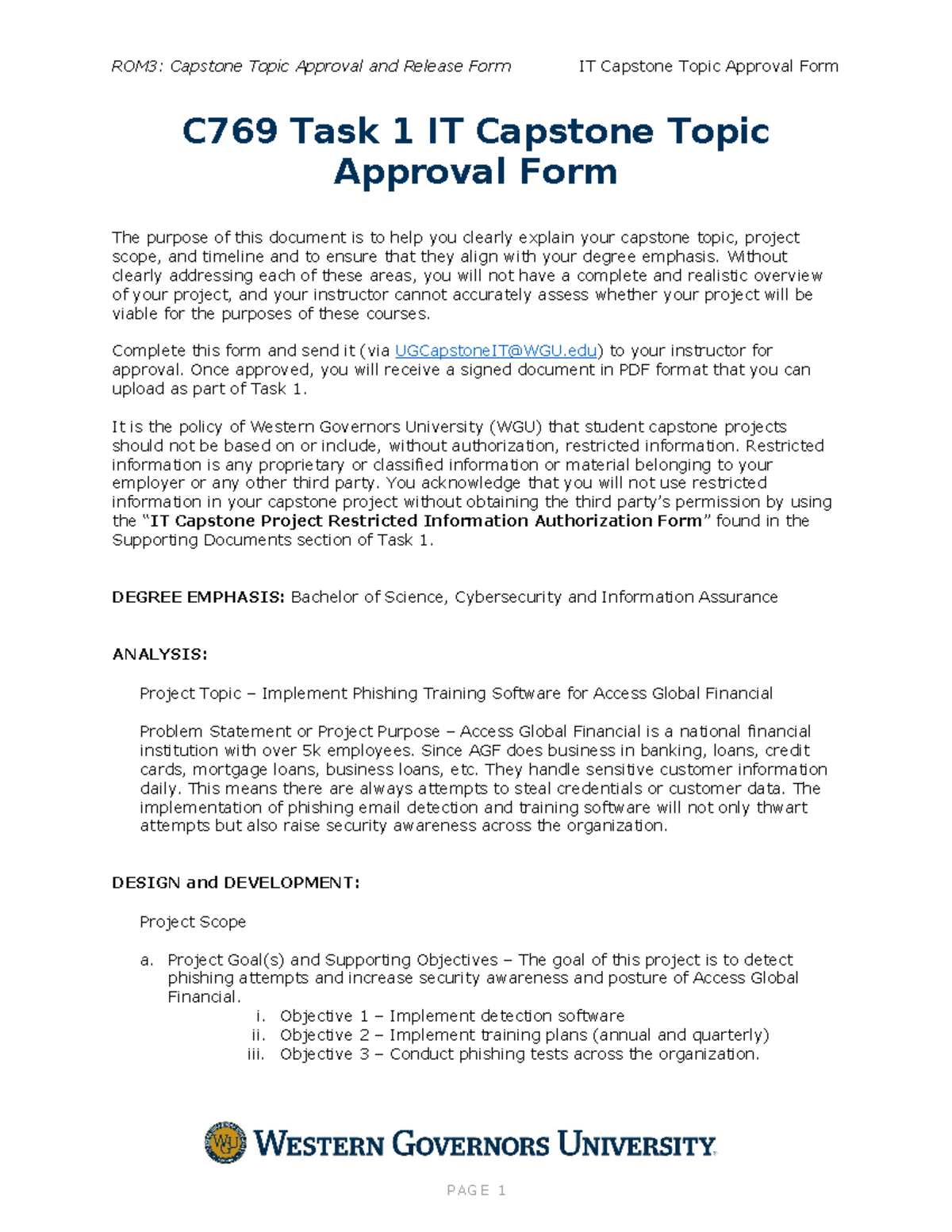 C769 Topic Approval Form Passed - ROM3: Capstone Topic Approval and ...