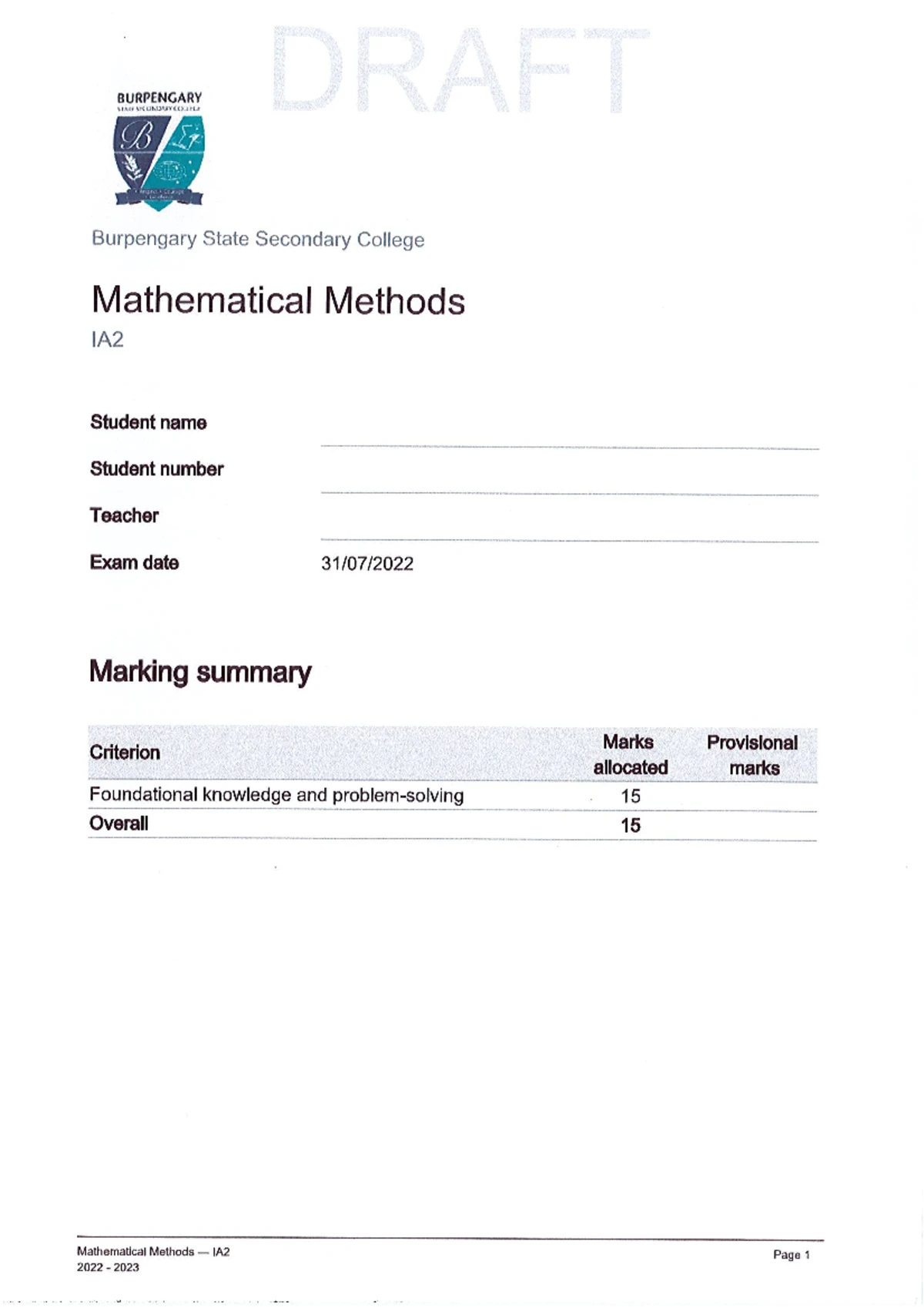 IA2 2022 ME - Mathematical Methods Revision Notes - Studocu