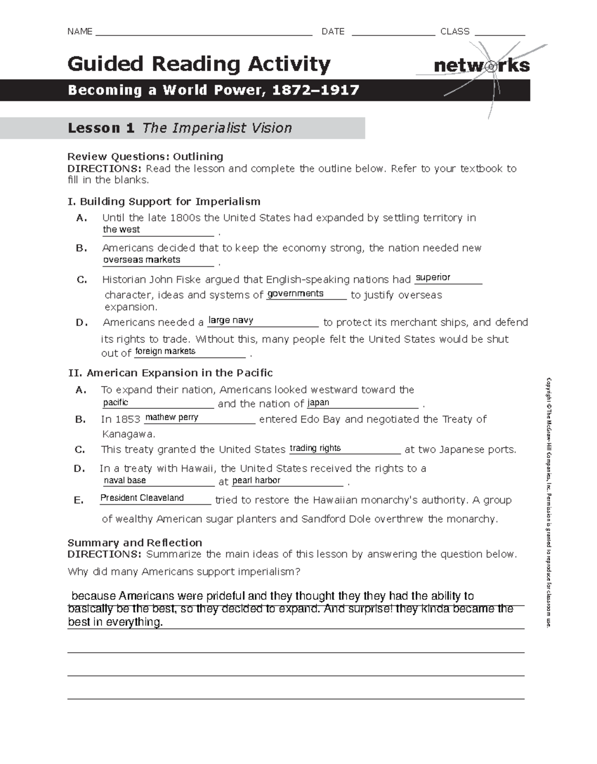 Chapter 14 Lesson 1: Guided Reading on U.S. Imperialism - Studocu