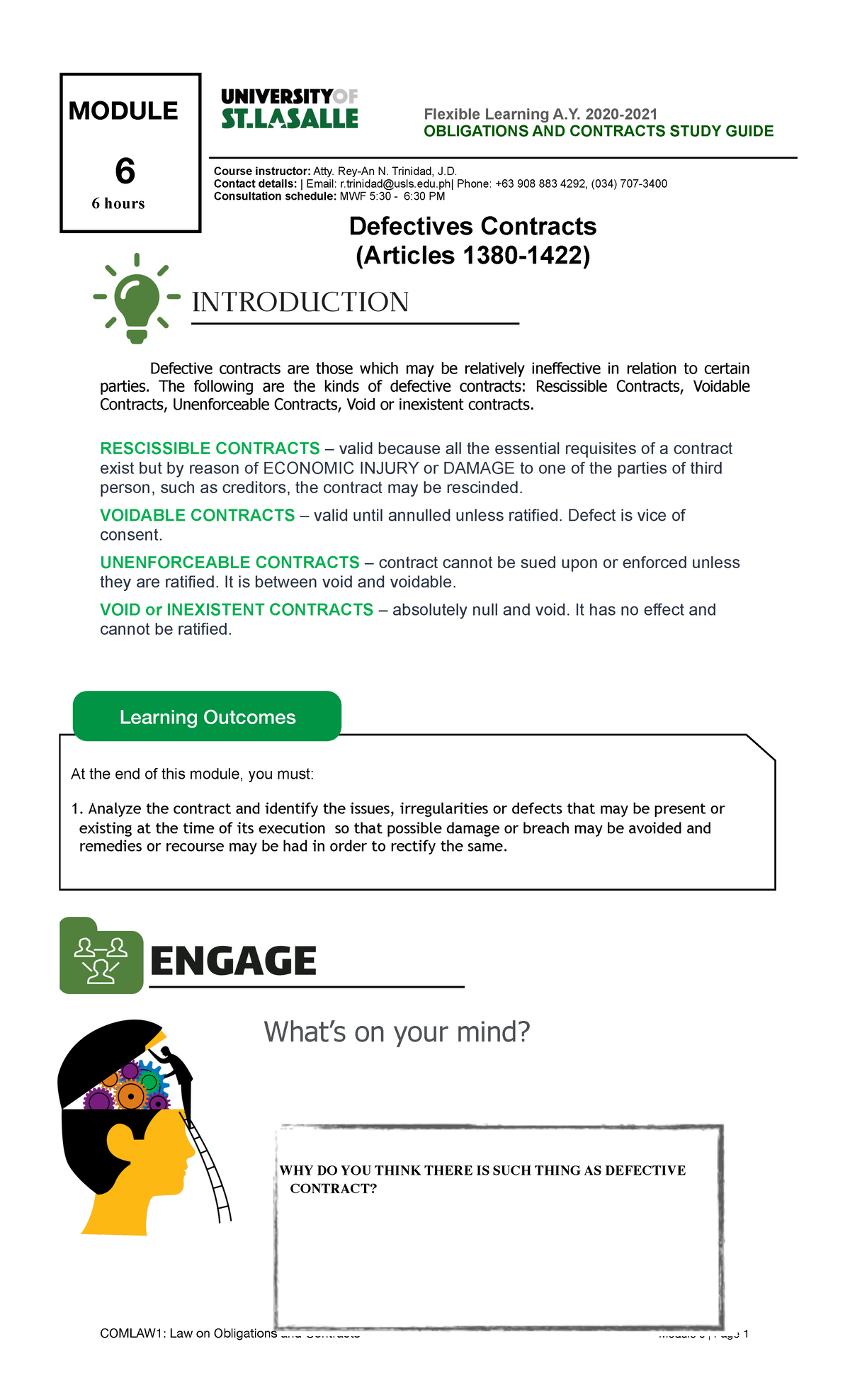 Module 6: Study Guide on Defective Contracts & Their Types - Studocu