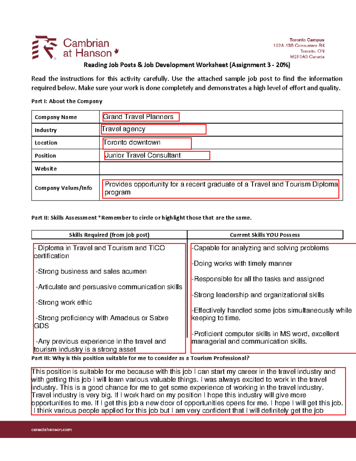 ENG2305. Job Post and Job Development Worksheet - Reading Job Posts ...