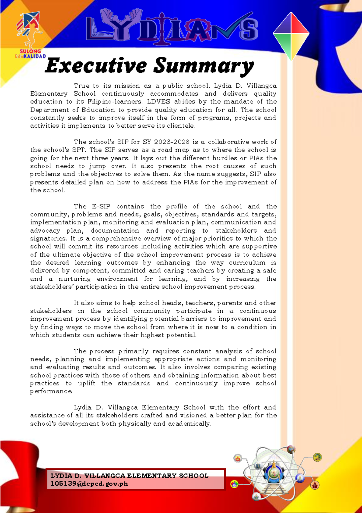 SIP Background - SIP Parts - Executive Summary True to its mission as a ...