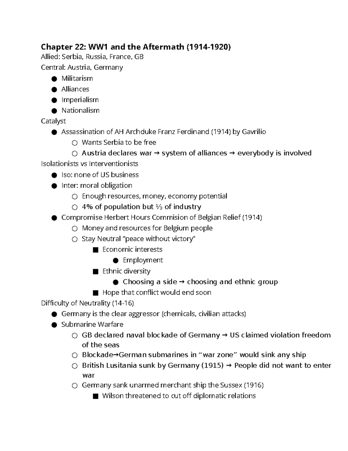 Chapter 22: WW1 and Its Aftermath (1914-1920) Overview and Analysis ...