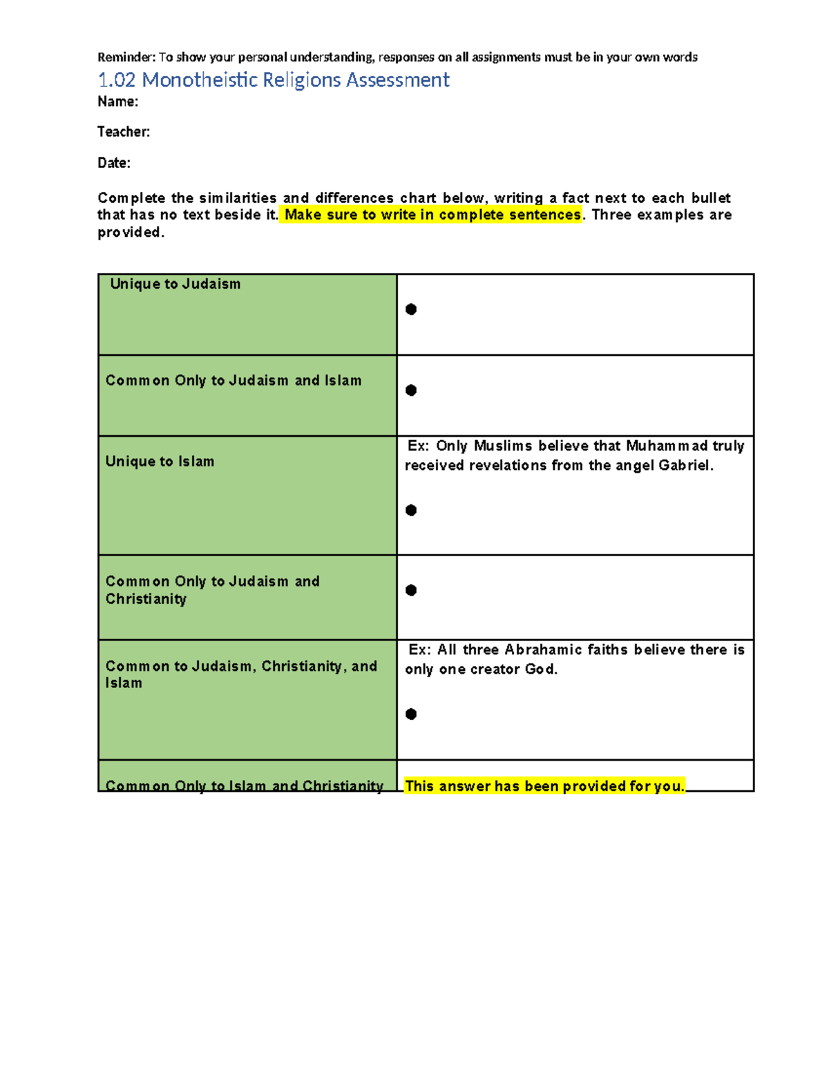 102 V23 - Monotheistic Religions Assessment: Similarities & Differences ...