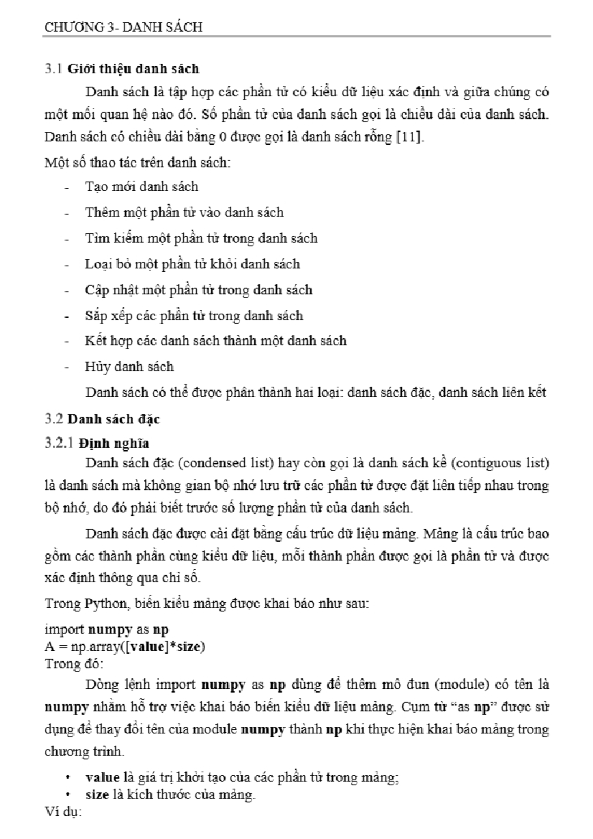 CHƯƠNG 3 - Giới thiệu Danh sách và Các Thao tác (GTUDTKD) - Studocu