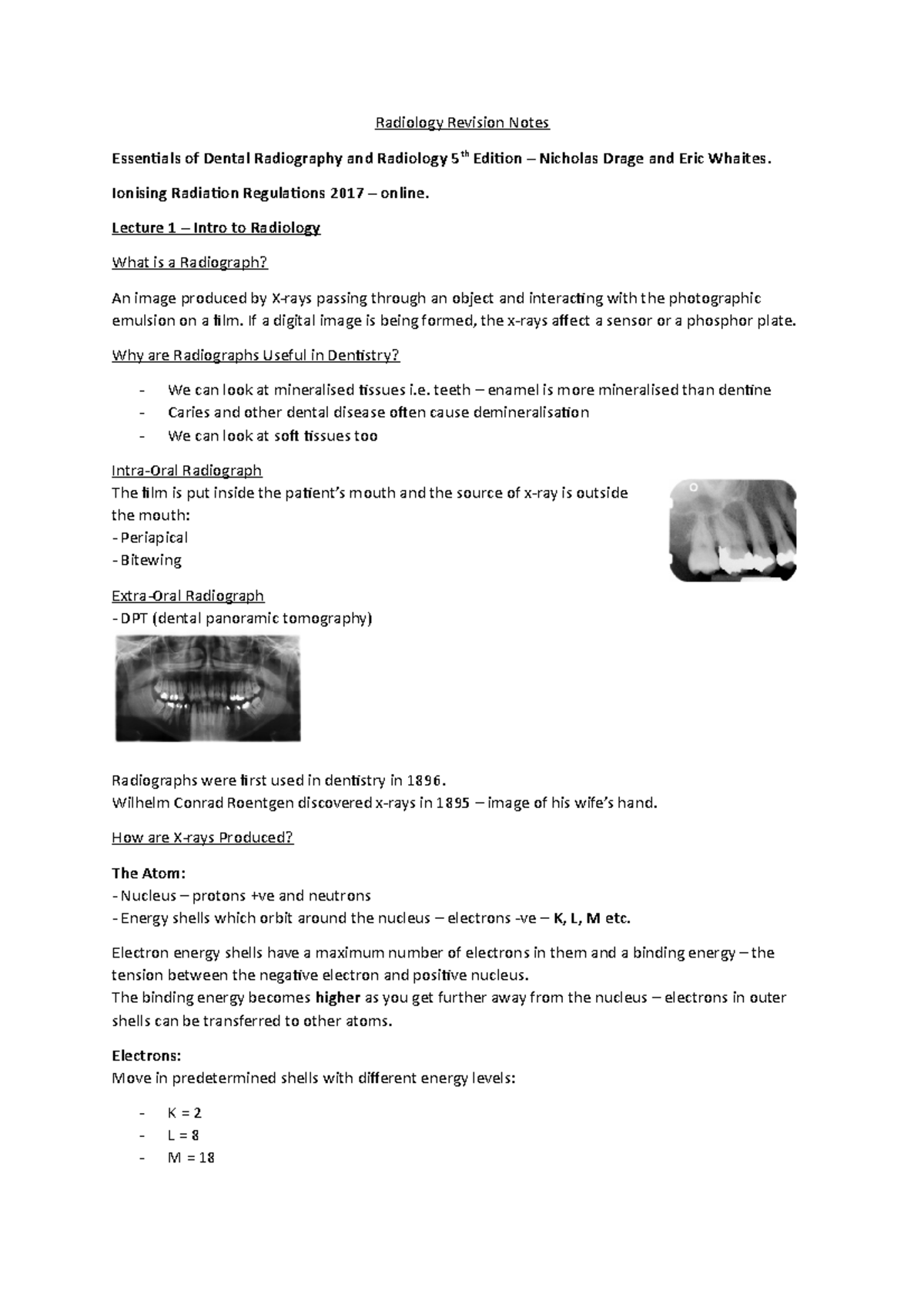 Radiology Revision Notes (Dental) for Essentials of Radiography - Studocu