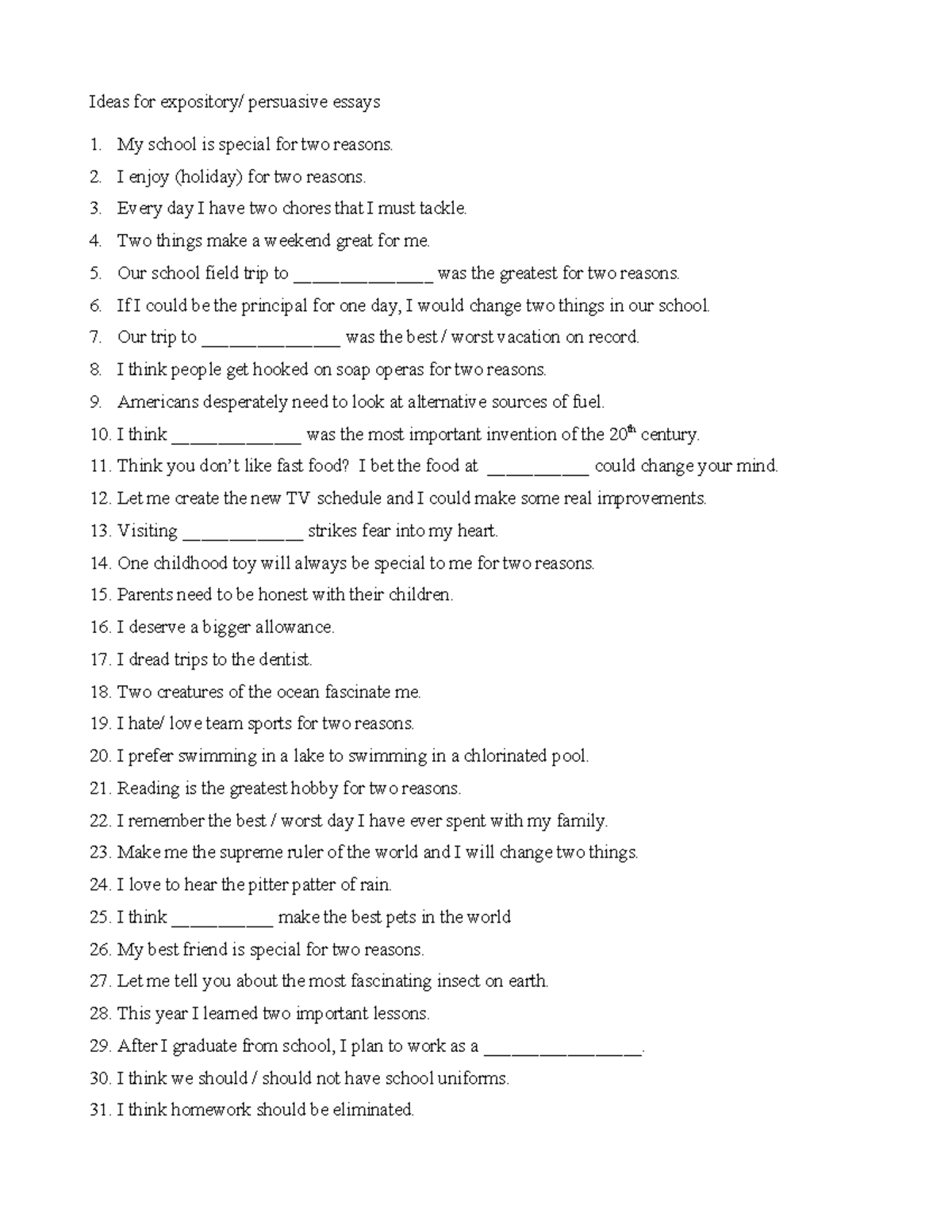 Persuasive Essay Ideas: Writing Prompts for Students - Studocu