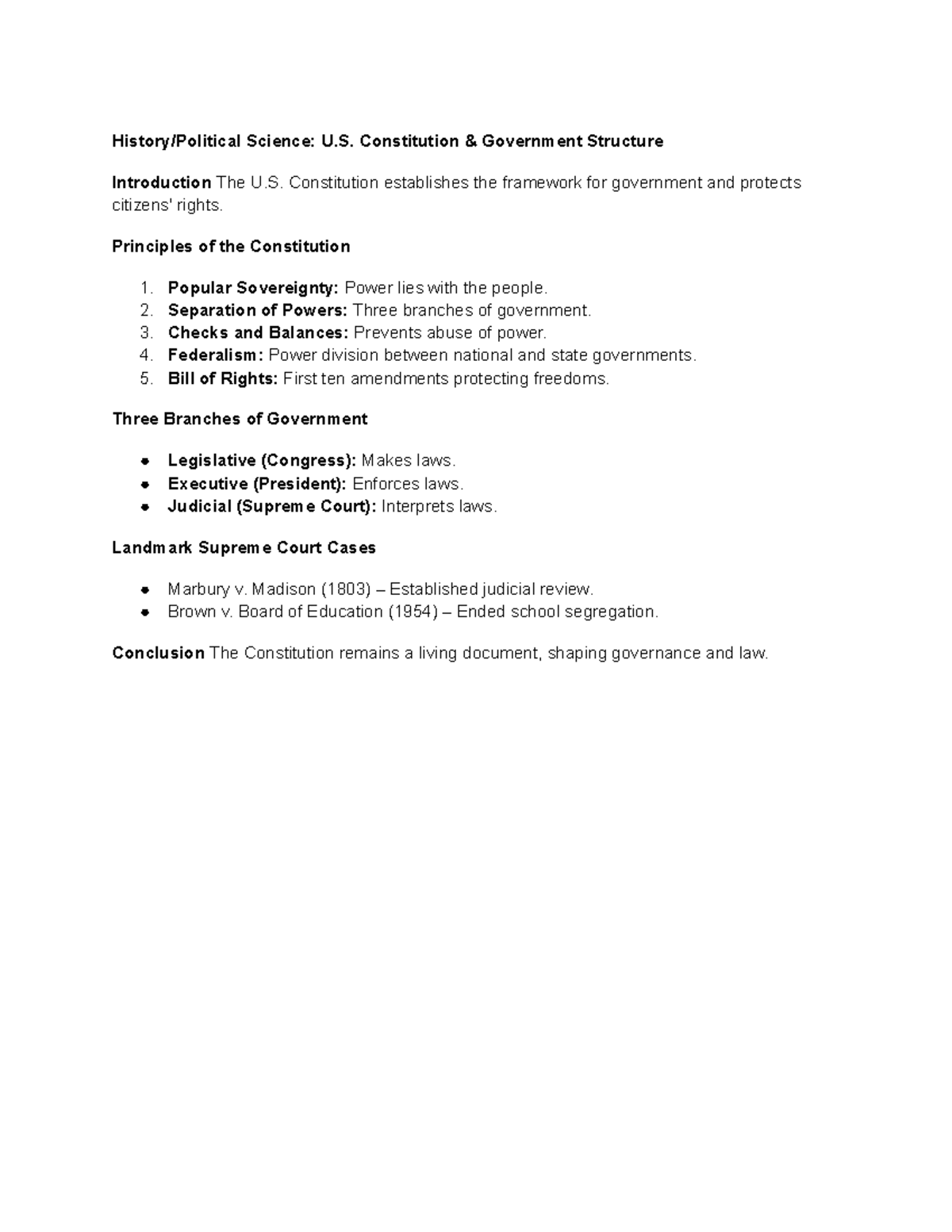Notes - History/Political Science: U. Constitution & Government ...