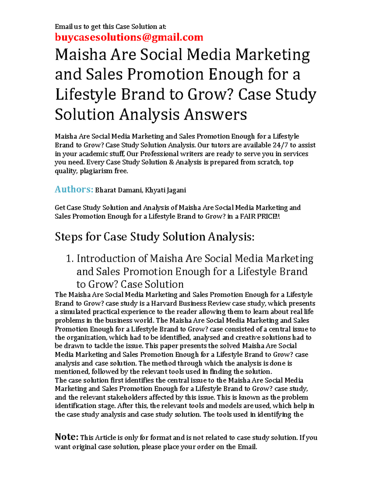 Case Study Solution: Maisha's Social Media Marketing & Sales Promotion ...