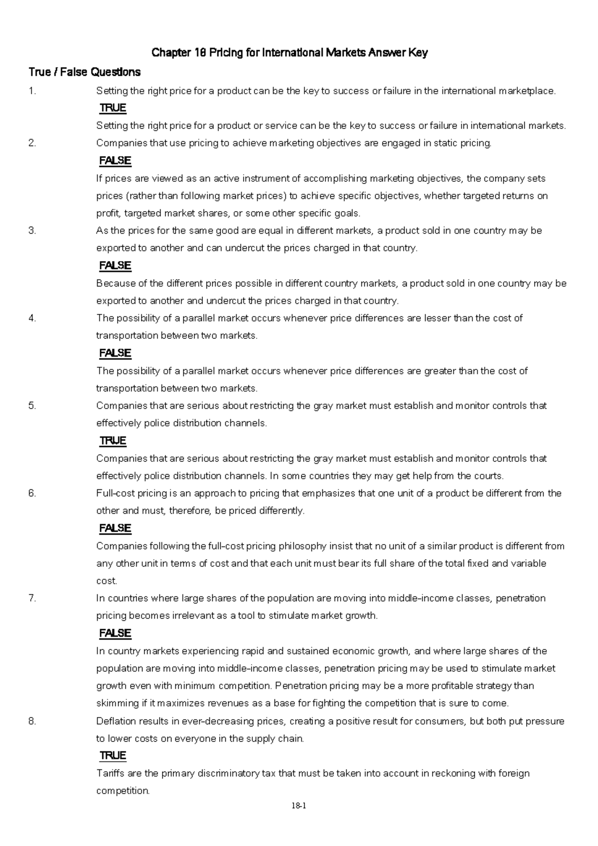 TB Chap 018: Pricing Strategies for Global Markets - Studocu