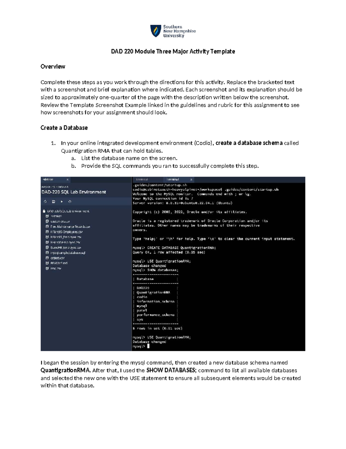 DAD 220 Module 3 Major Activity: Database Schema Creation and Management - Studocu