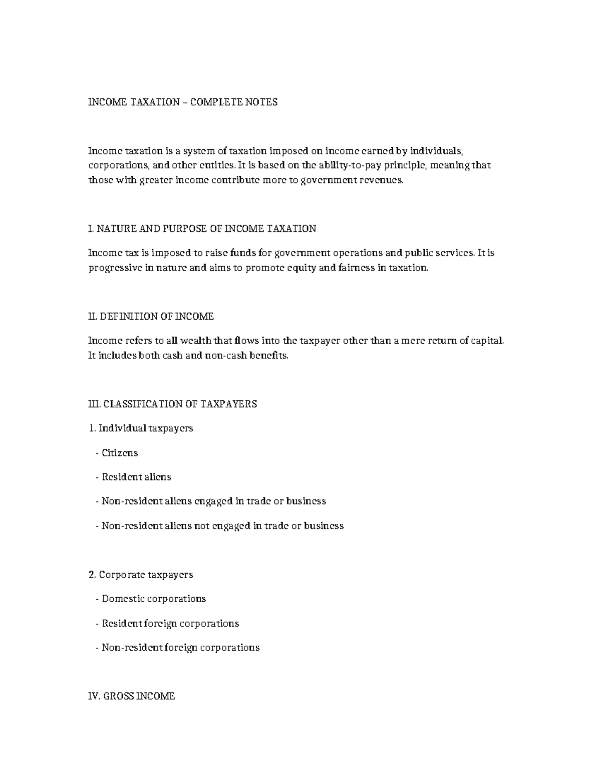 INCOME TAXATION NOTES (IT 101) - COMPLETE GUIDE - Studocu