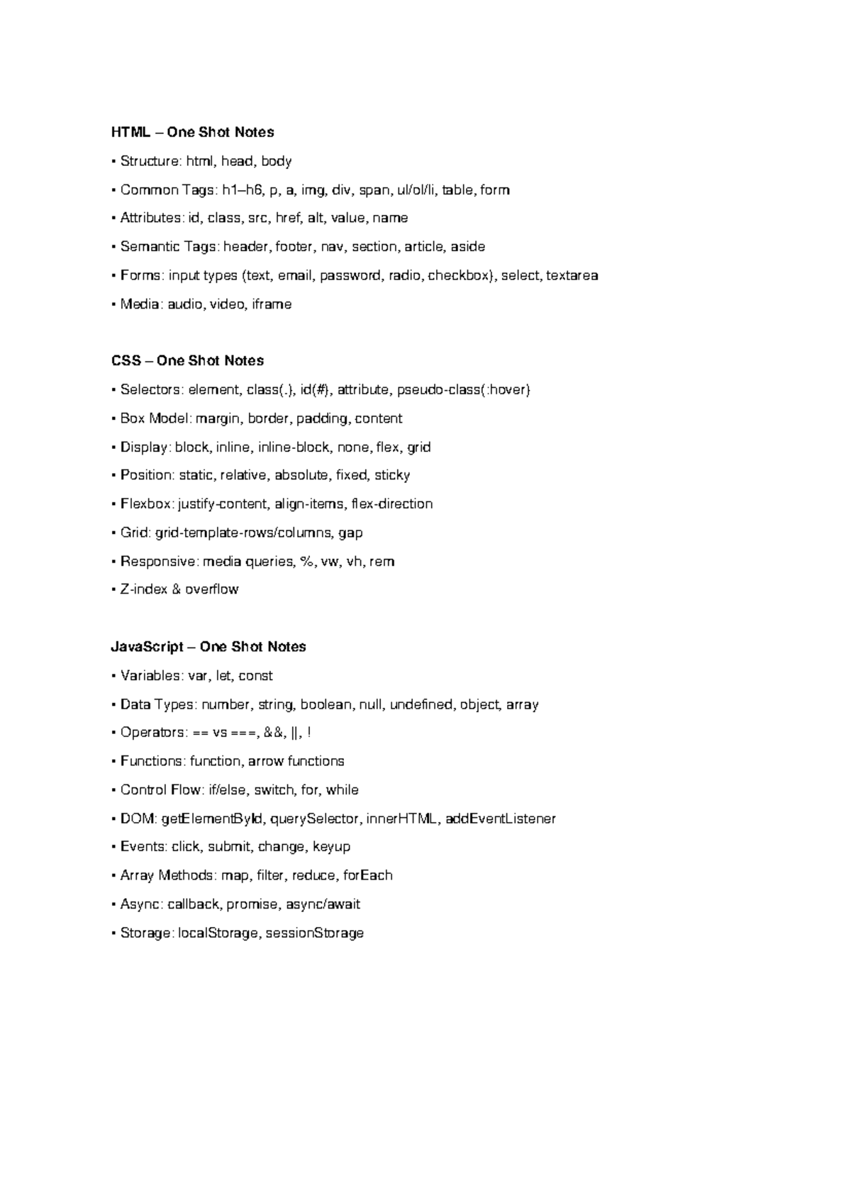 HTML CSS JS One Shot Notes: Key Concepts & Common Tags - Studocu