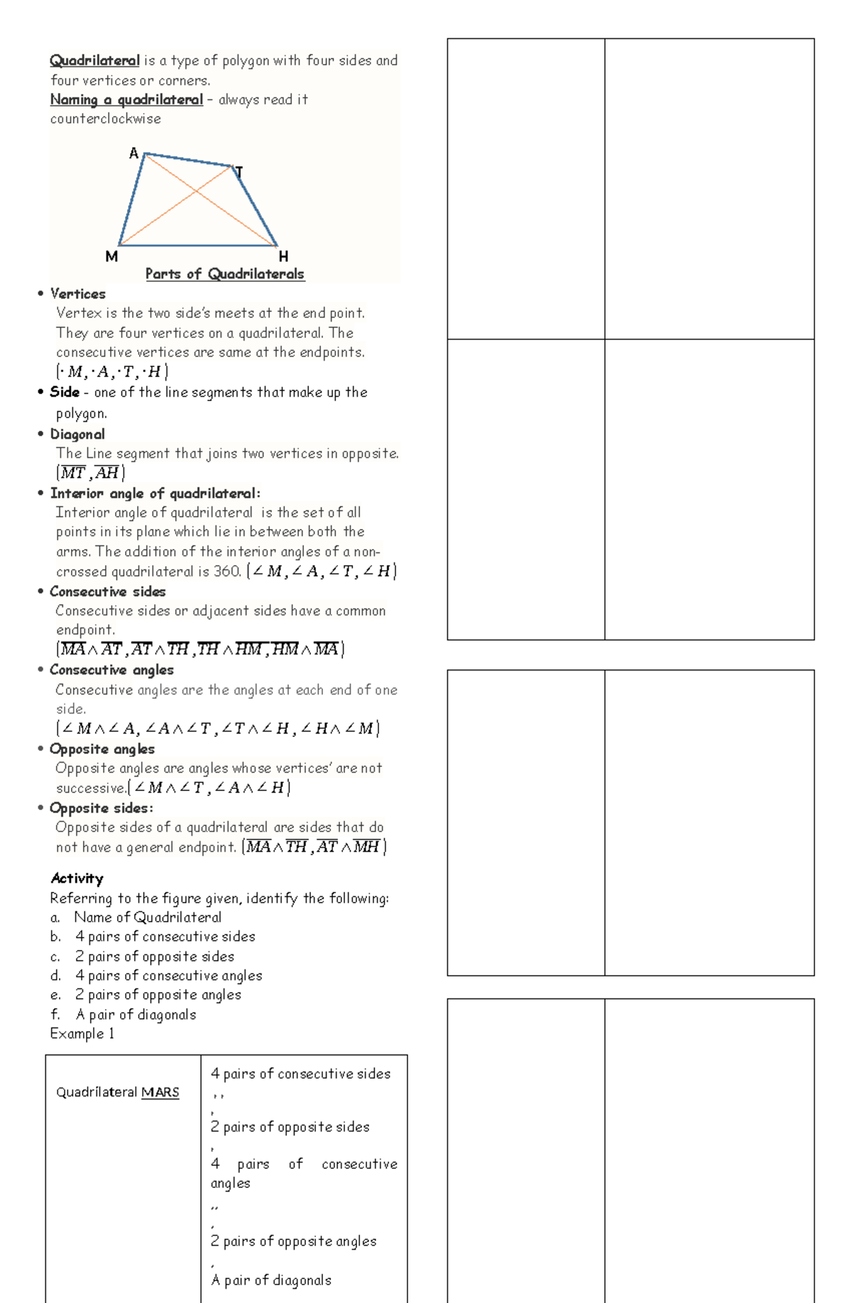 Worksheet-quadri-1 - wORKSHEET qUADRILATERALS - Quadrilateral is a type ...