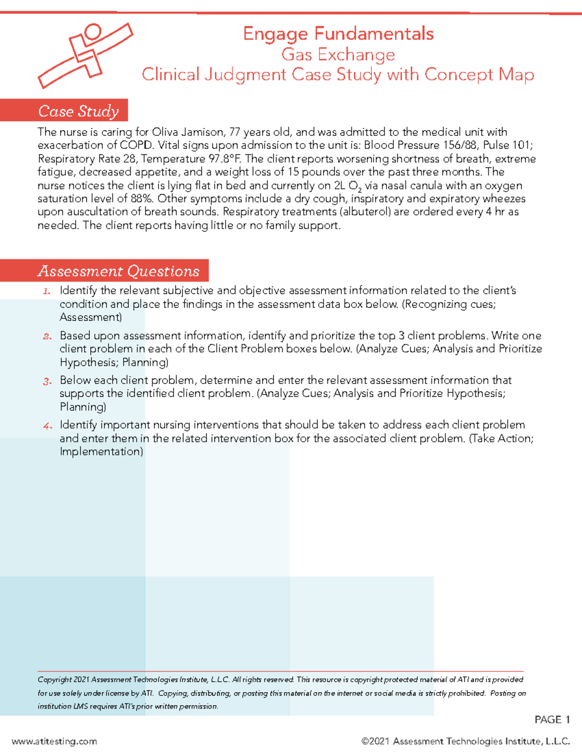 ATI Engage Fundamentals: Case Study on Gas Exchange with Concept Map - Studocu