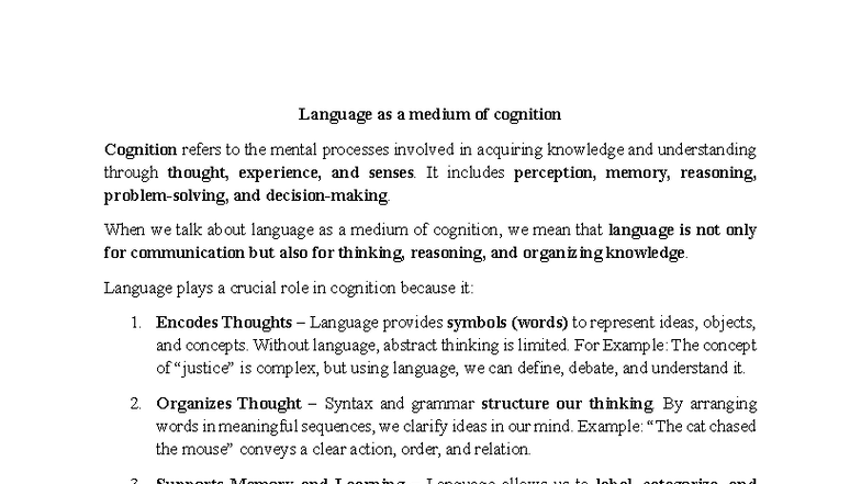 Language as a Medium of Cognition: Understanding Thought Processes ...
