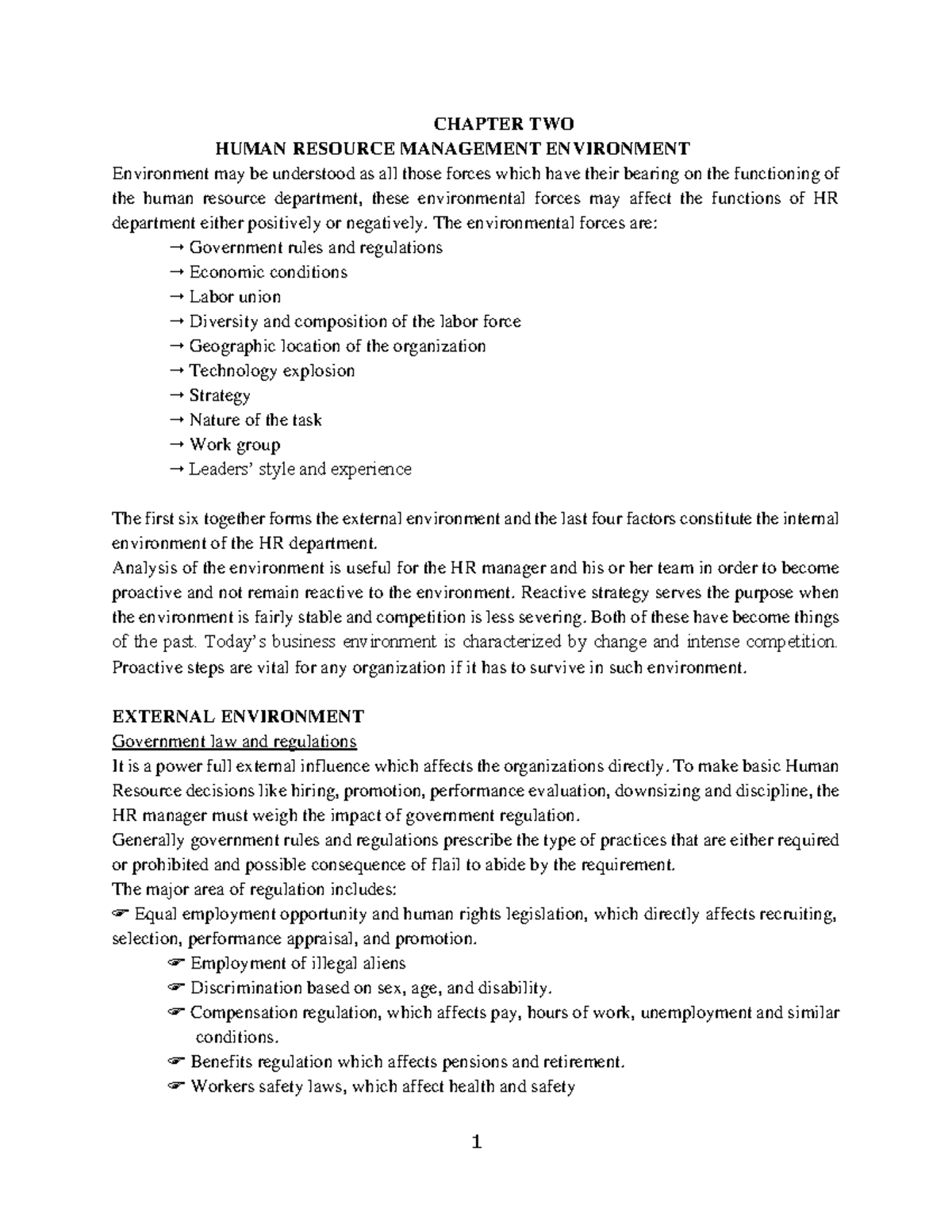 CHAPTER 2: HUMAN RESOURCE MANAGEMENT ENVIRONMENT ANALYSIS - Studocu