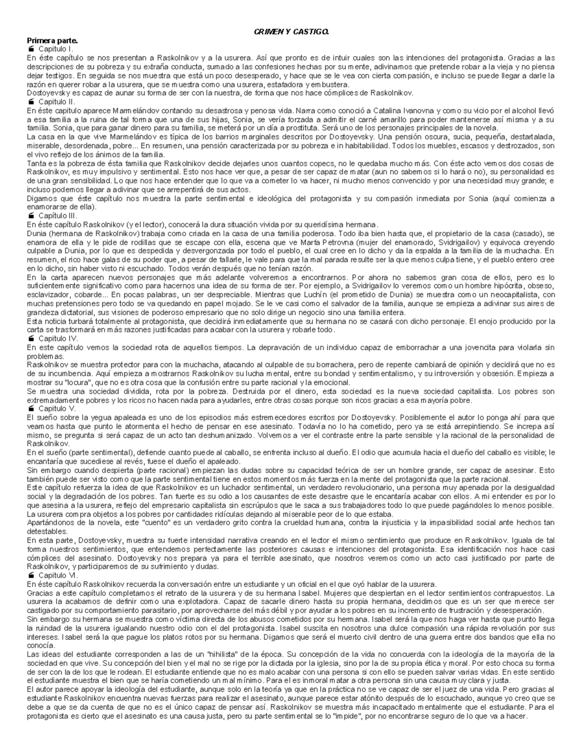 506206611 Resumen por Capítulos de "Crimen y Castigo" - Studocu