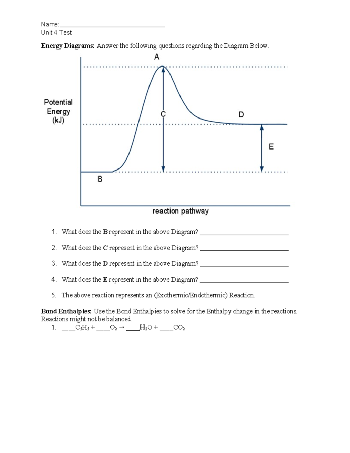 Honors Unit 4 Test 2025 - Enthalpy Methods TEst - Unit 4 Test Energy ...