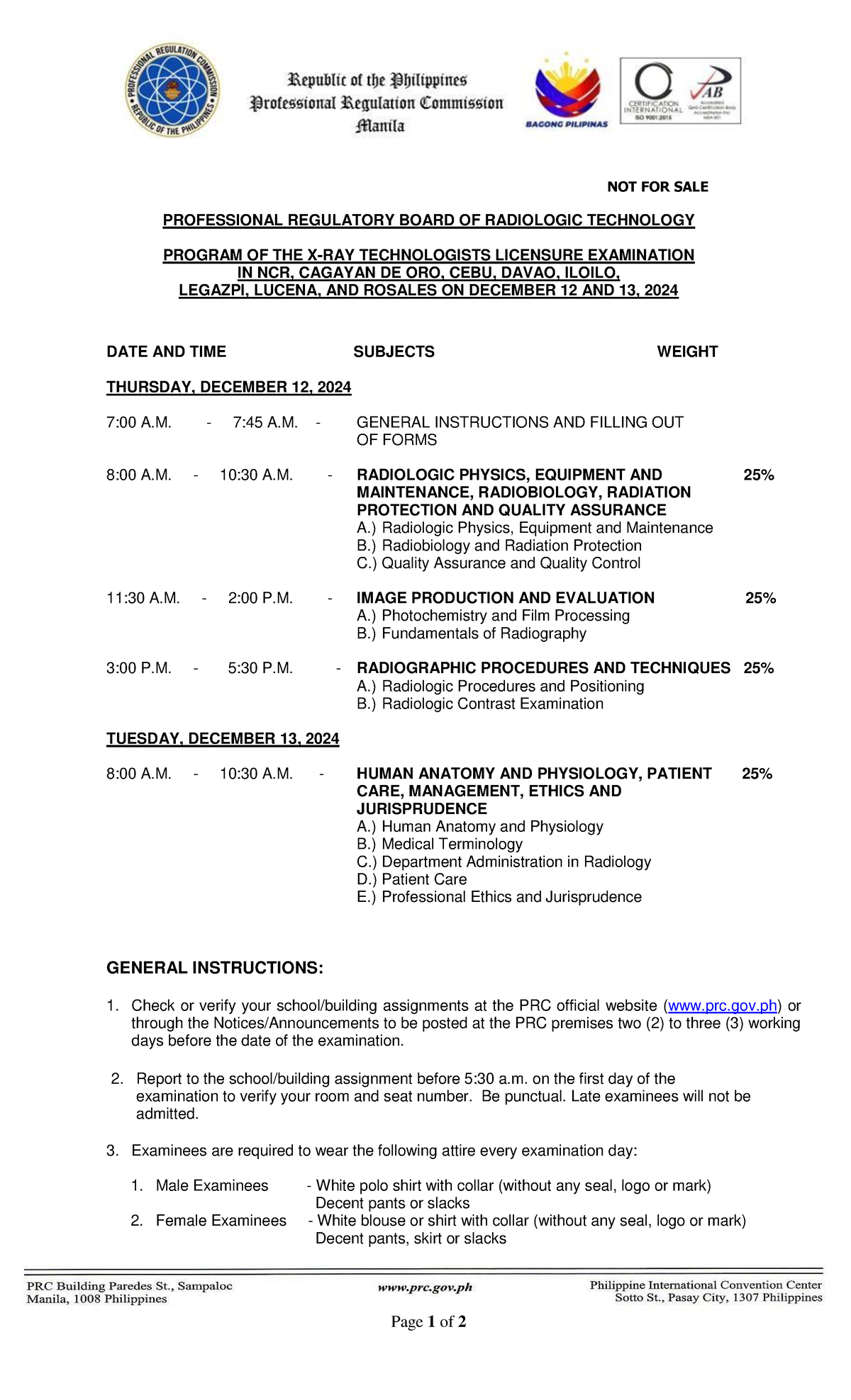 Rad Tech Licensure Exam Program (102524) - Dec 12-13, 2024 - Studocu