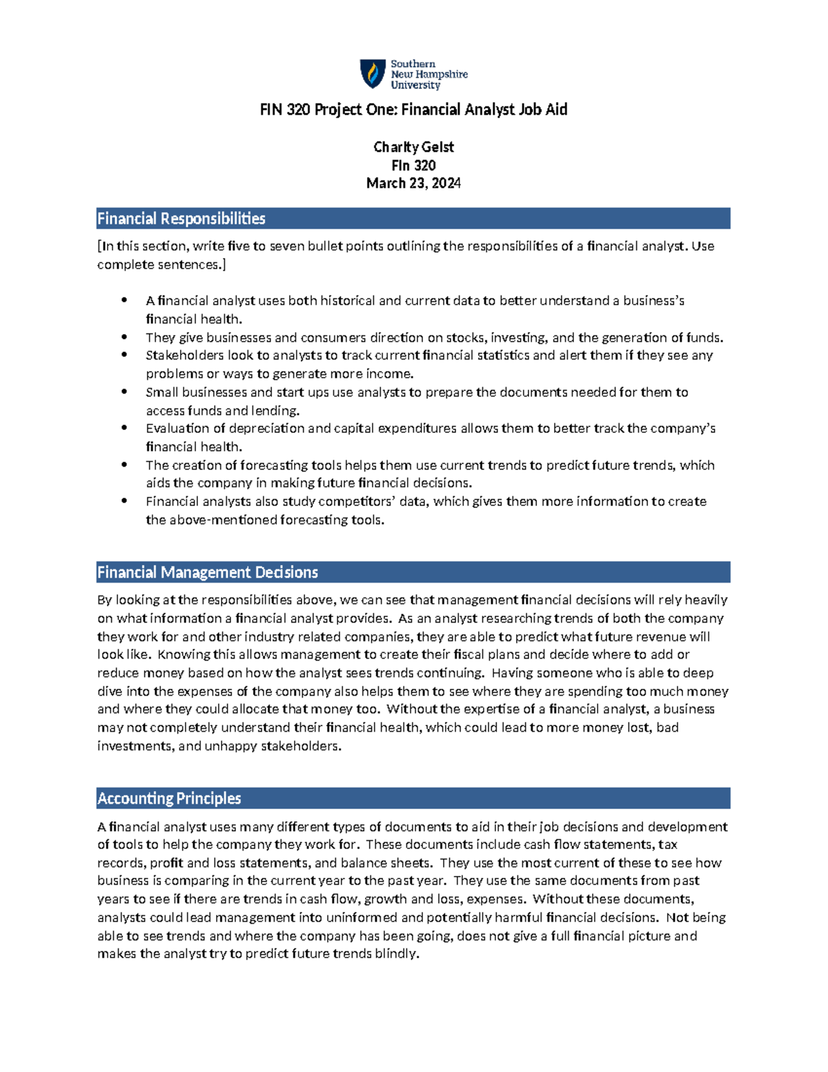 FIN 320 Project One: Comprehensive Guide for Financial Analysts - Studocu