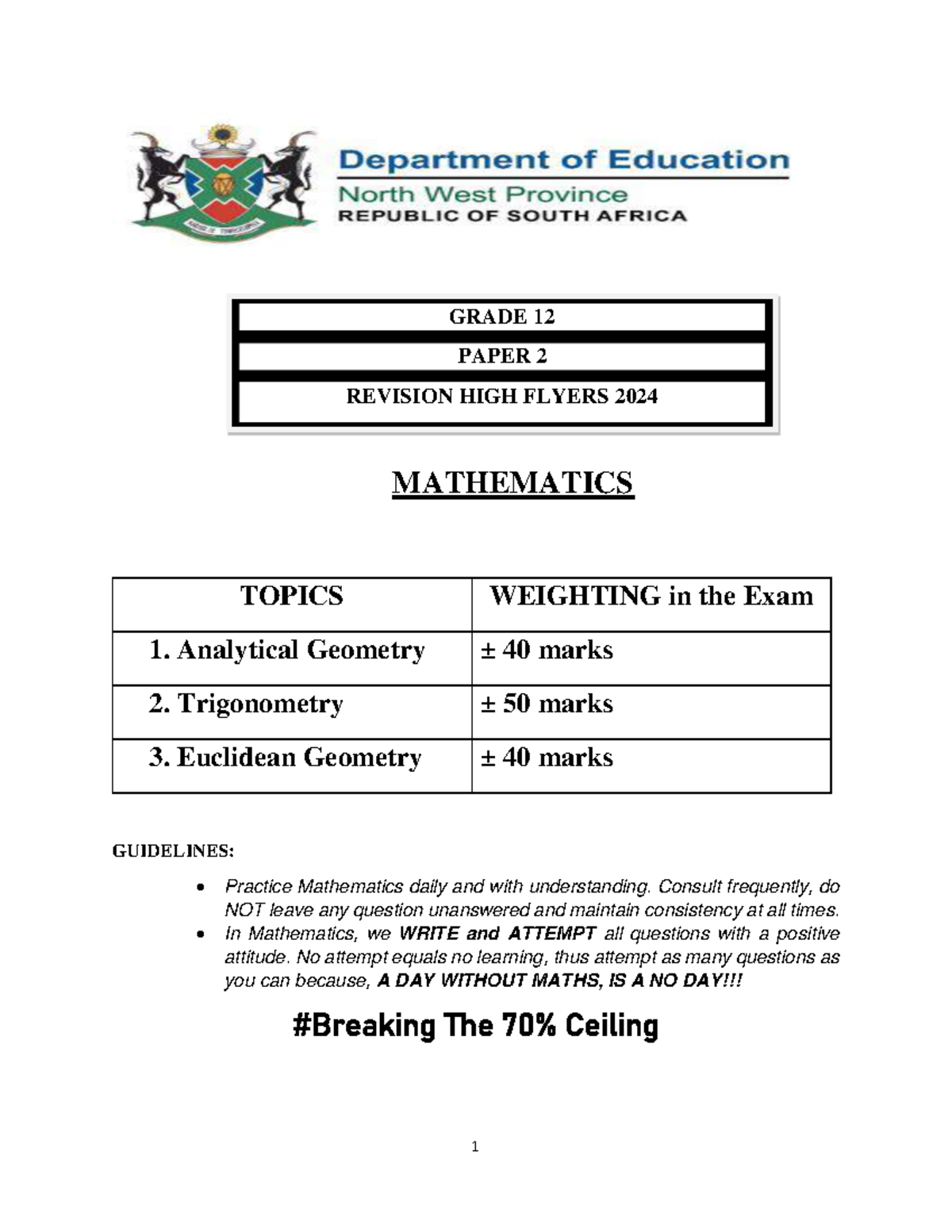 Maths P2 High Order Exam Revision Guide 2024b - Studocu