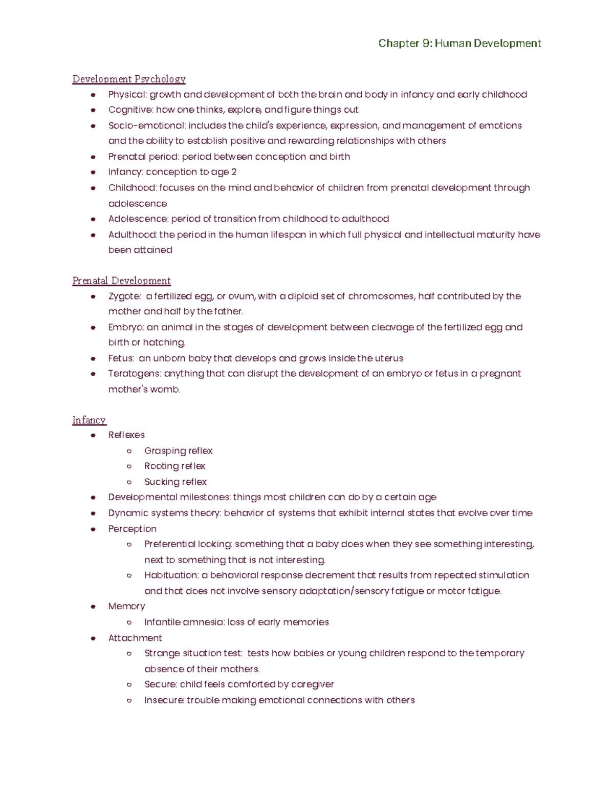 Chapter 9: Human Development Overview in Developmental Psychology - Studocu
