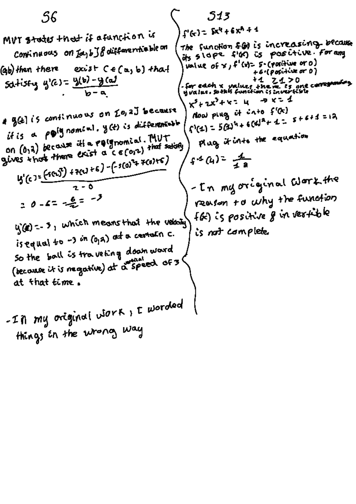 MATH Corrections - Understanding MVT and Function Behavior - Studocu